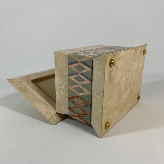 Inlaid Stone Box With Inlay Pattern and Brass Handle | Chairish