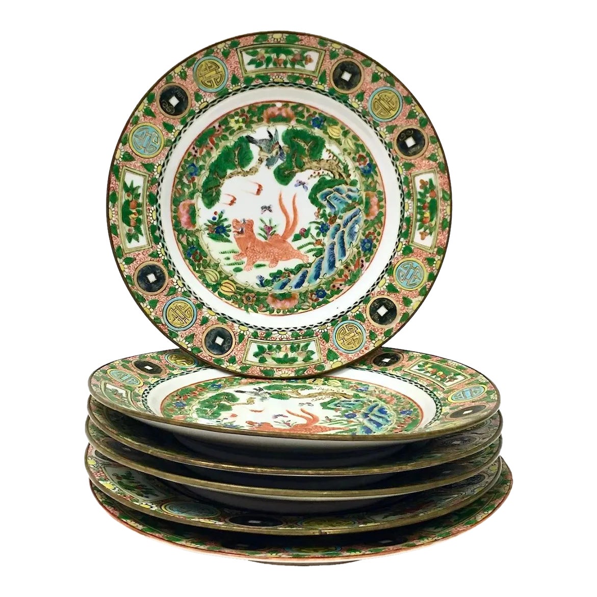 Antique Chinese Famille Rose Dinner Plates,S/6 | Chairish