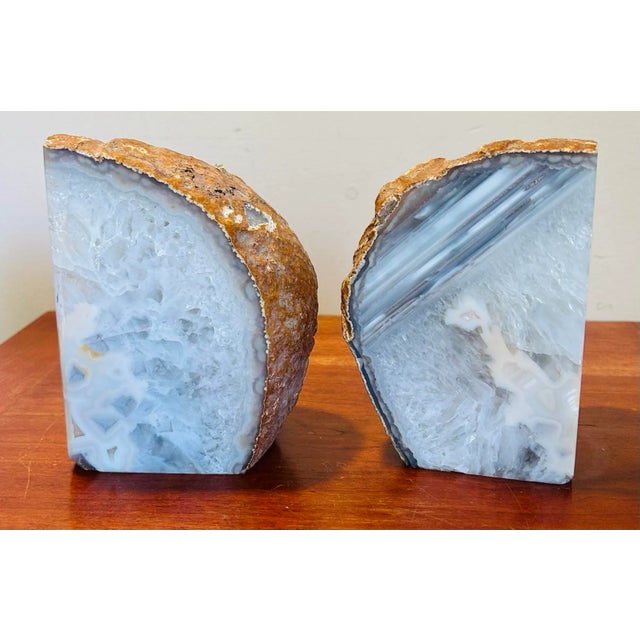 Large Vintage Pair of White Quartz Crystal Geode Polished Bookends ...