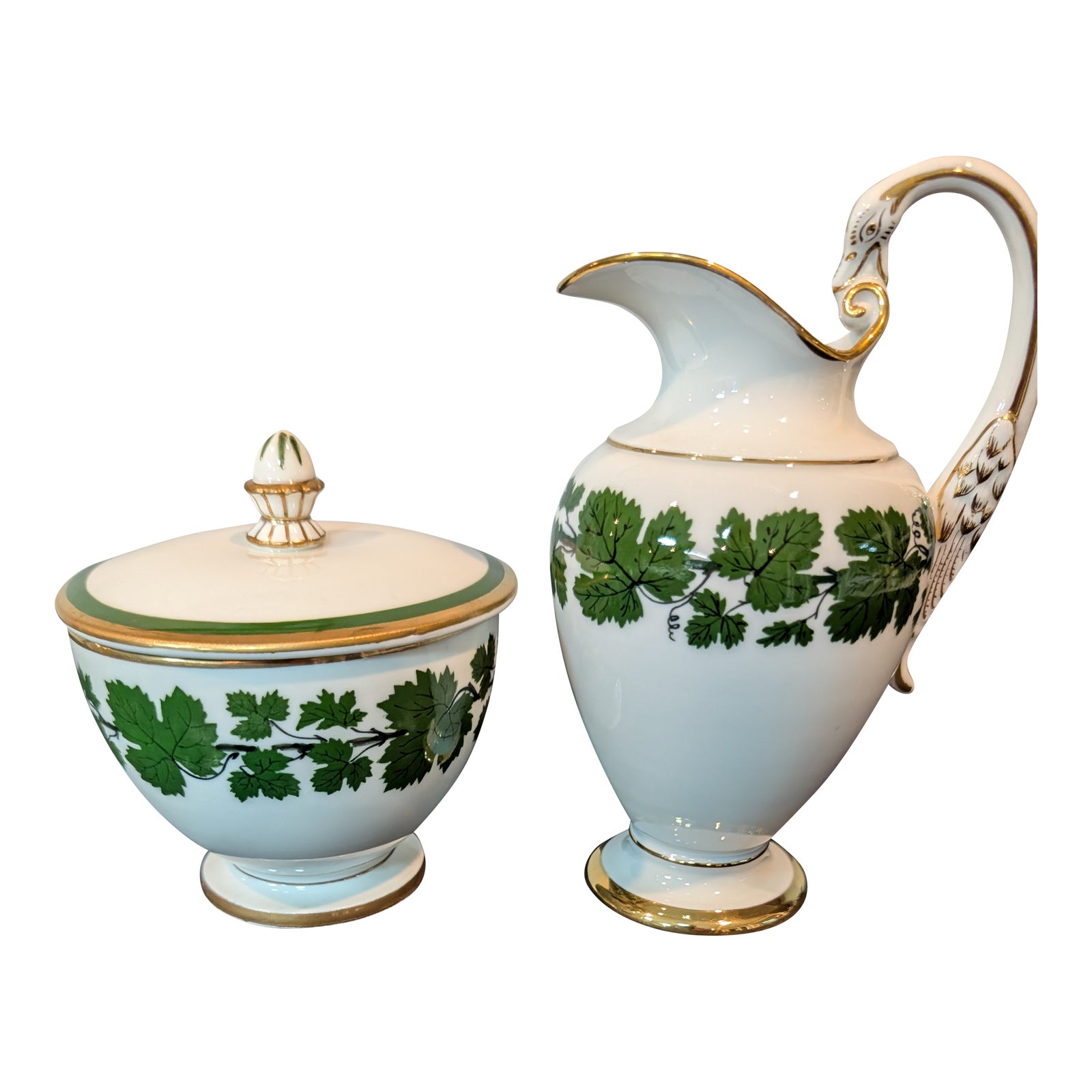 Meissen Green Ivy Sugar & Creamer Set, Swan Handle Creamer – First ...