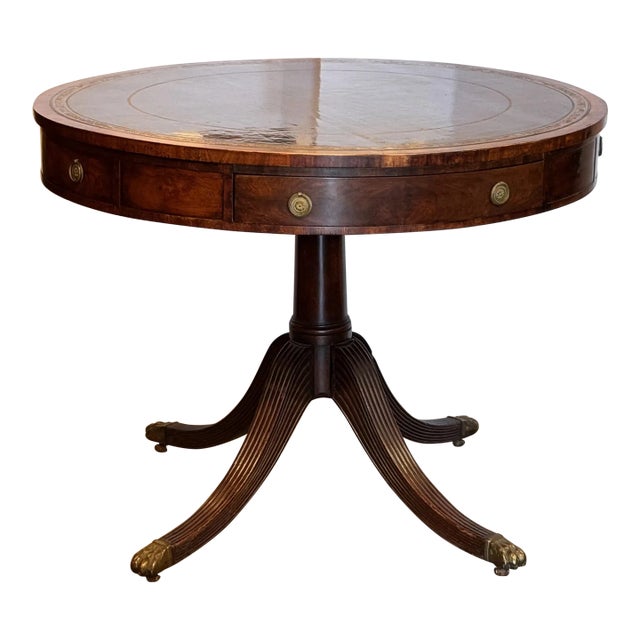 Round Table With Leather Top | Chairish