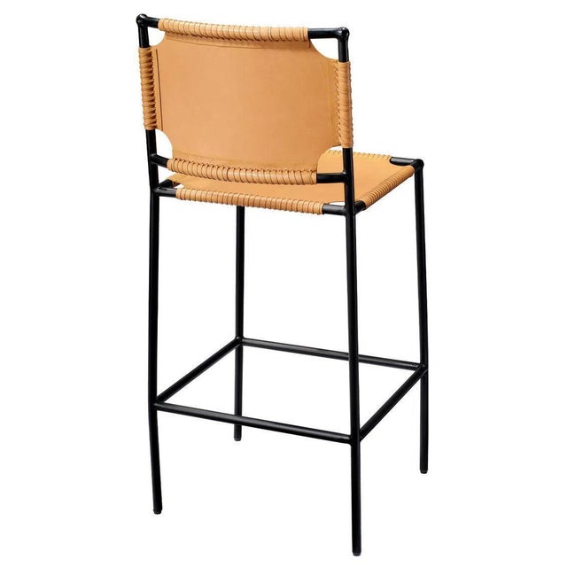 Asher Cashew Tan Full Grain Leather Bar Stool With Back | Chairish