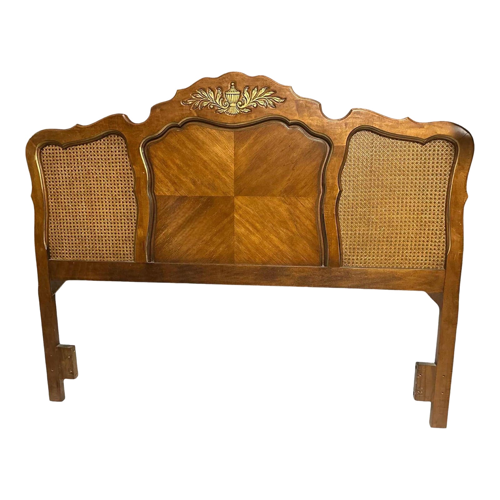 Queen Size French Provincial Louis XV Style Walnut, Burlwood and Caning ...
