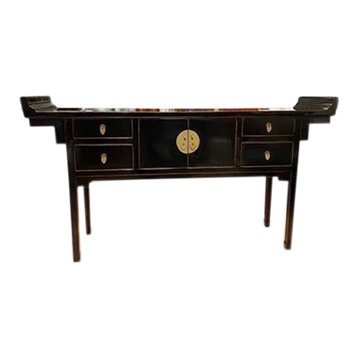 1990s Asian Black Lacquer Wing Console Table | Chairish