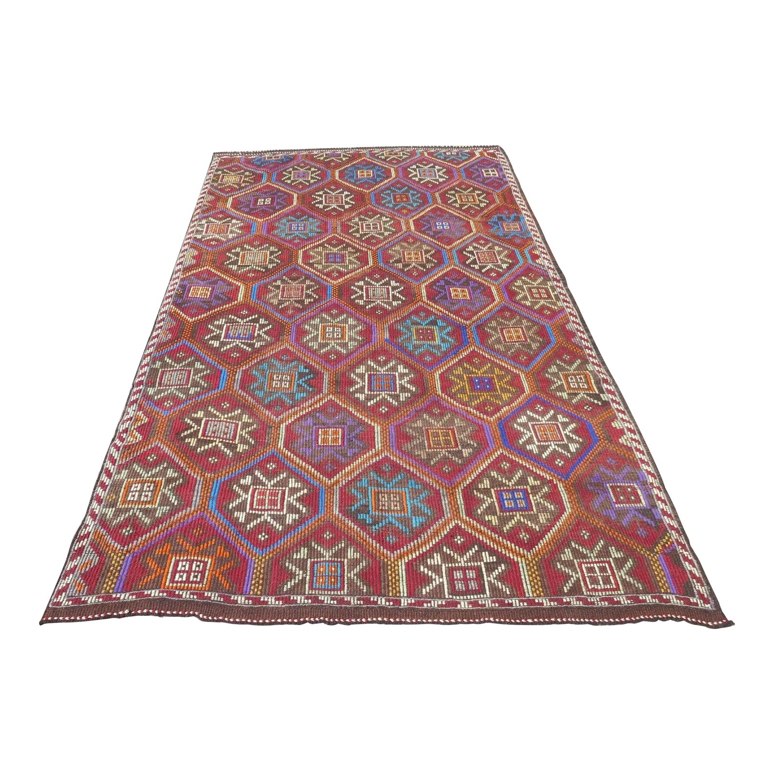 Vintage Turkish Handmade Kilim Rug - 73"x124" | Chairish