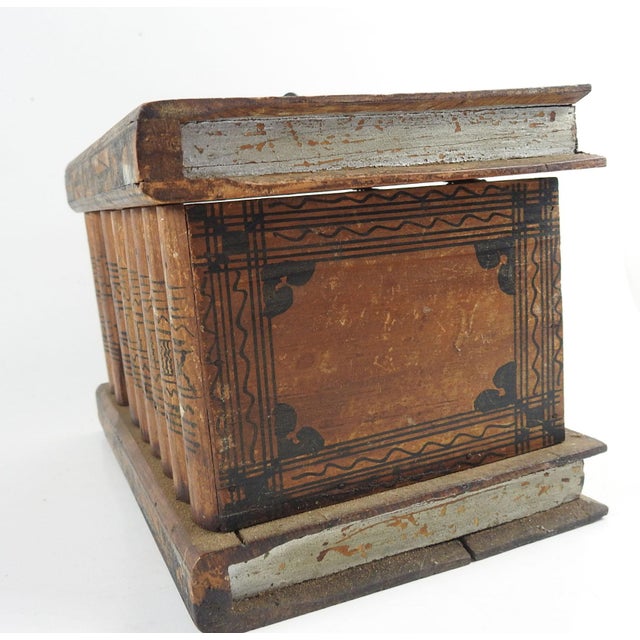 Antique Folk Art Wood Box in Shape of Books | Chairish