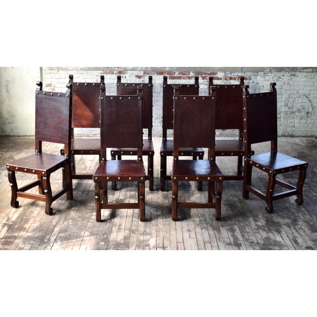 Spanish Colonial Leather Dining Chairs, Set of 10 | Chairish