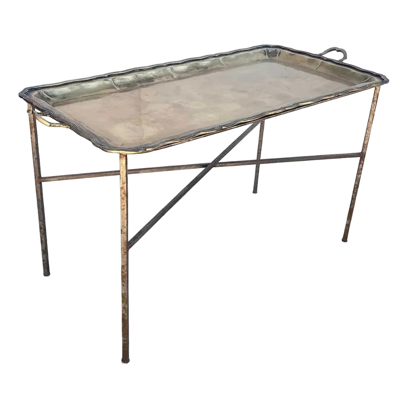 Large Mexican Holler & Saunders Alpaca Metal Tray Wrought Iron Table ...