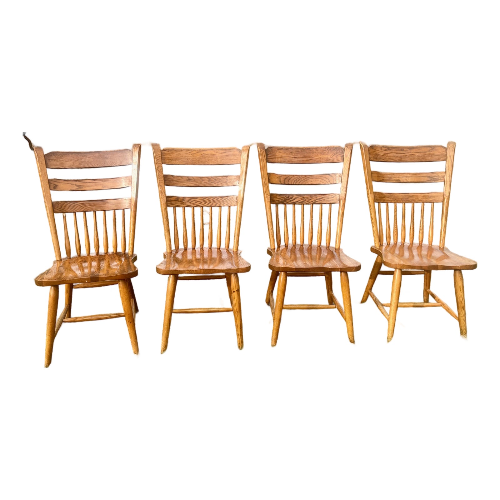 Set 4 American Farmhouse Oak Chairs Half-Spindle Ladder Back Thumbacks ...