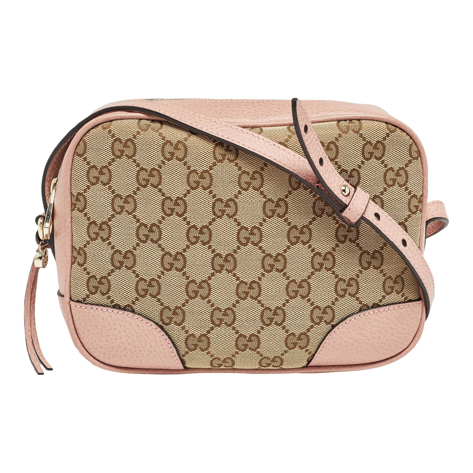 Gucci Light Pink/Beige Gg Canvas And Leather Bree Crossbody Bag | Chairish
