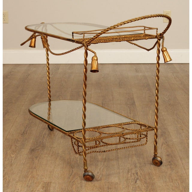 1960s Italian Hollywood Regency Gilt Metal Tassel Bar Cart | Chairish