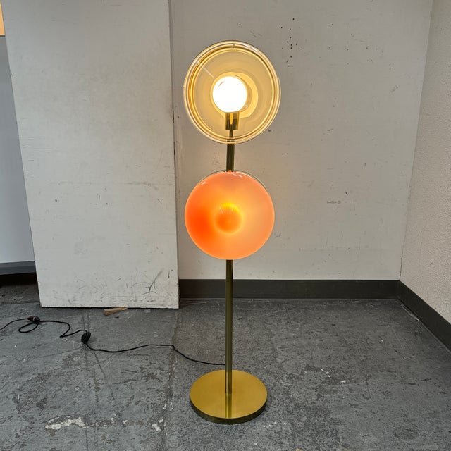 Bomma Orbital Venus Pink Polaris White With Brass Floor Lamp | Chairish