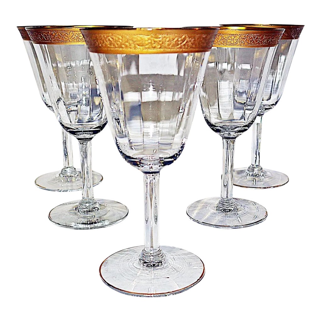 Vintage Gilt Rim Wine Stems- Set of 5 | Chairish