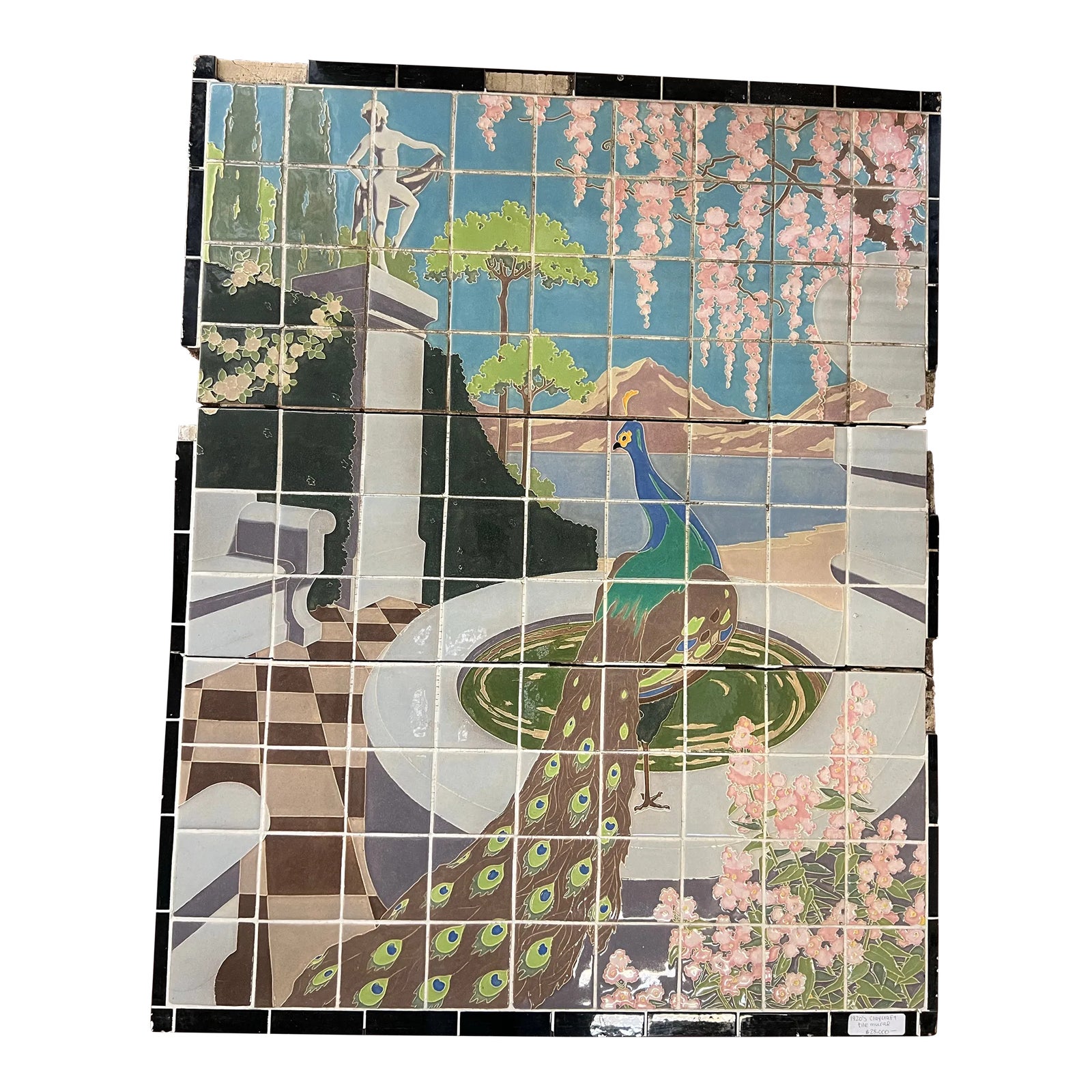 1920's Claycraft Tile Co. Peacock Tile Oversized Mural - 3 Piece Set | Chairish