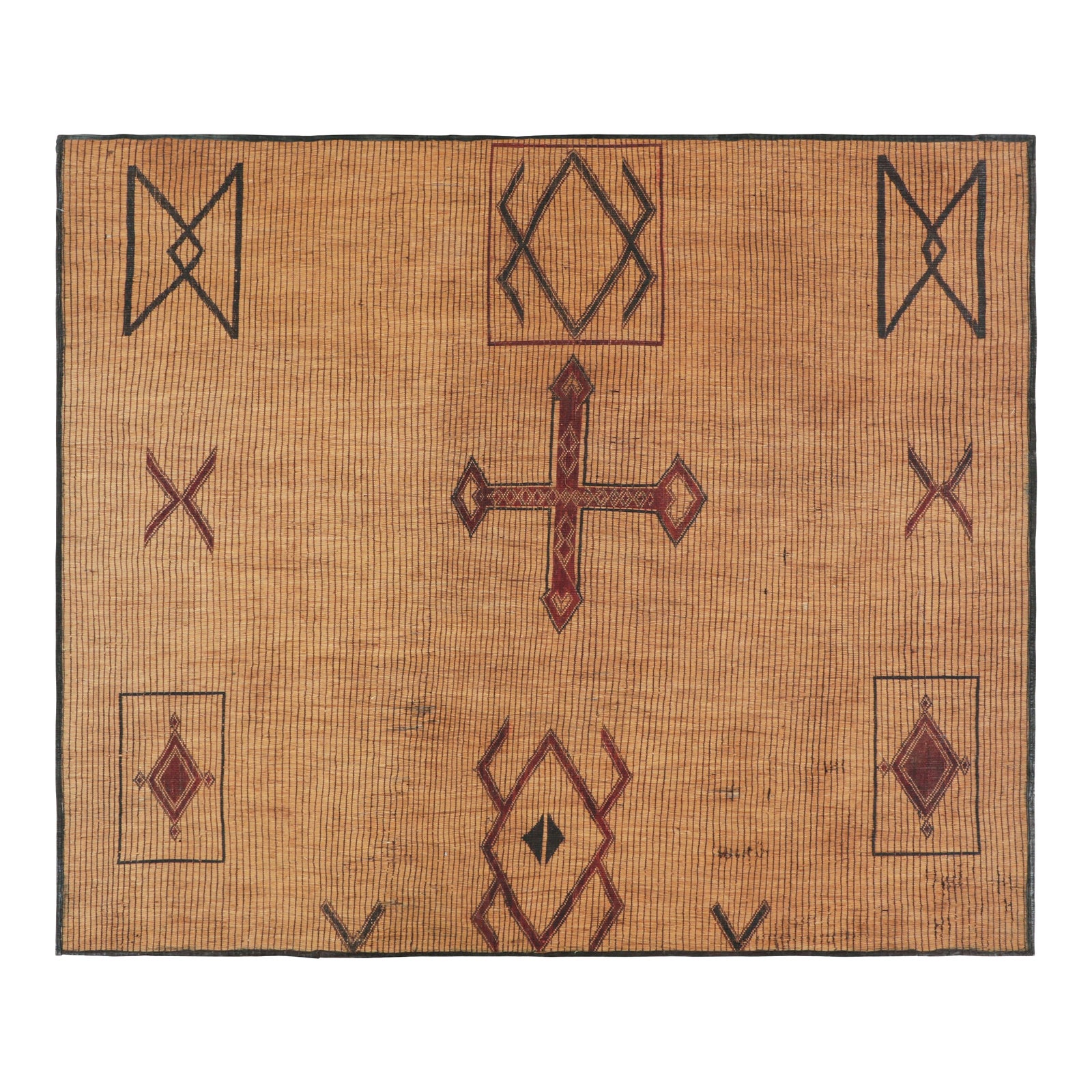 Vintage Tuareg Mat Rug With Beige-Brown and Red Geometric Patterns ...