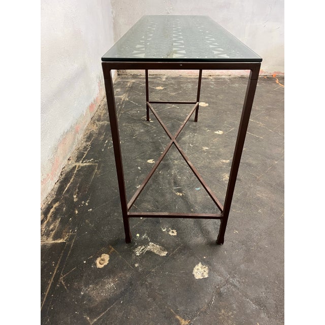 Vintage French Iron Gate Console Table Glass Top | Chairish