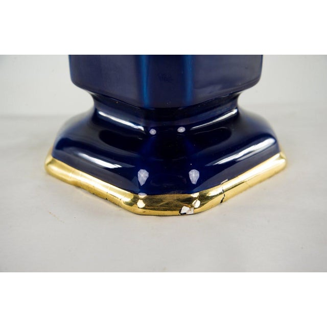 Cobalt Blue Ceramic Column-Shaped Table Lamp | Chairish