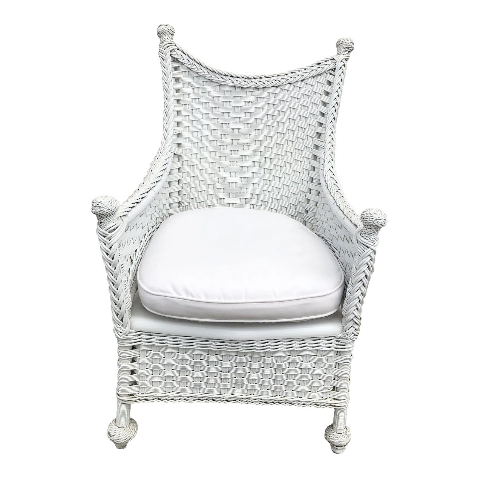 Vintage White Wicker Rattan Accent Chair | Chairish