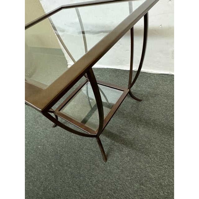 Contemporary Glass + Bronze Metal Side Table | Chairish