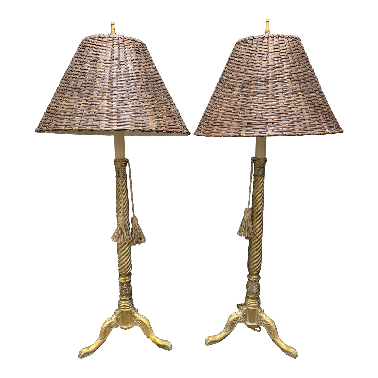 Vintage Giltwood Carved Tripod Banquet Lamps - Pair | Chairish