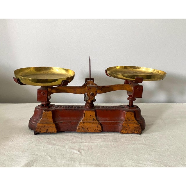 Early 20th Century Cast Iron Balance Scales With Brass Pans | Chairish