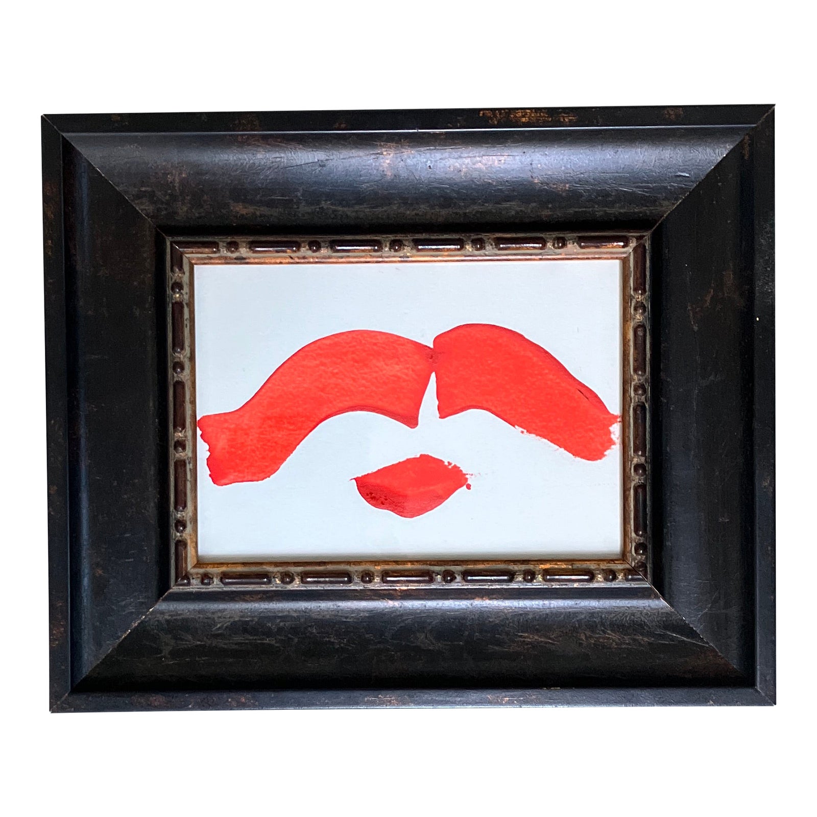 Contemporary “Flying Red Lips”Painting Framed | Chairish