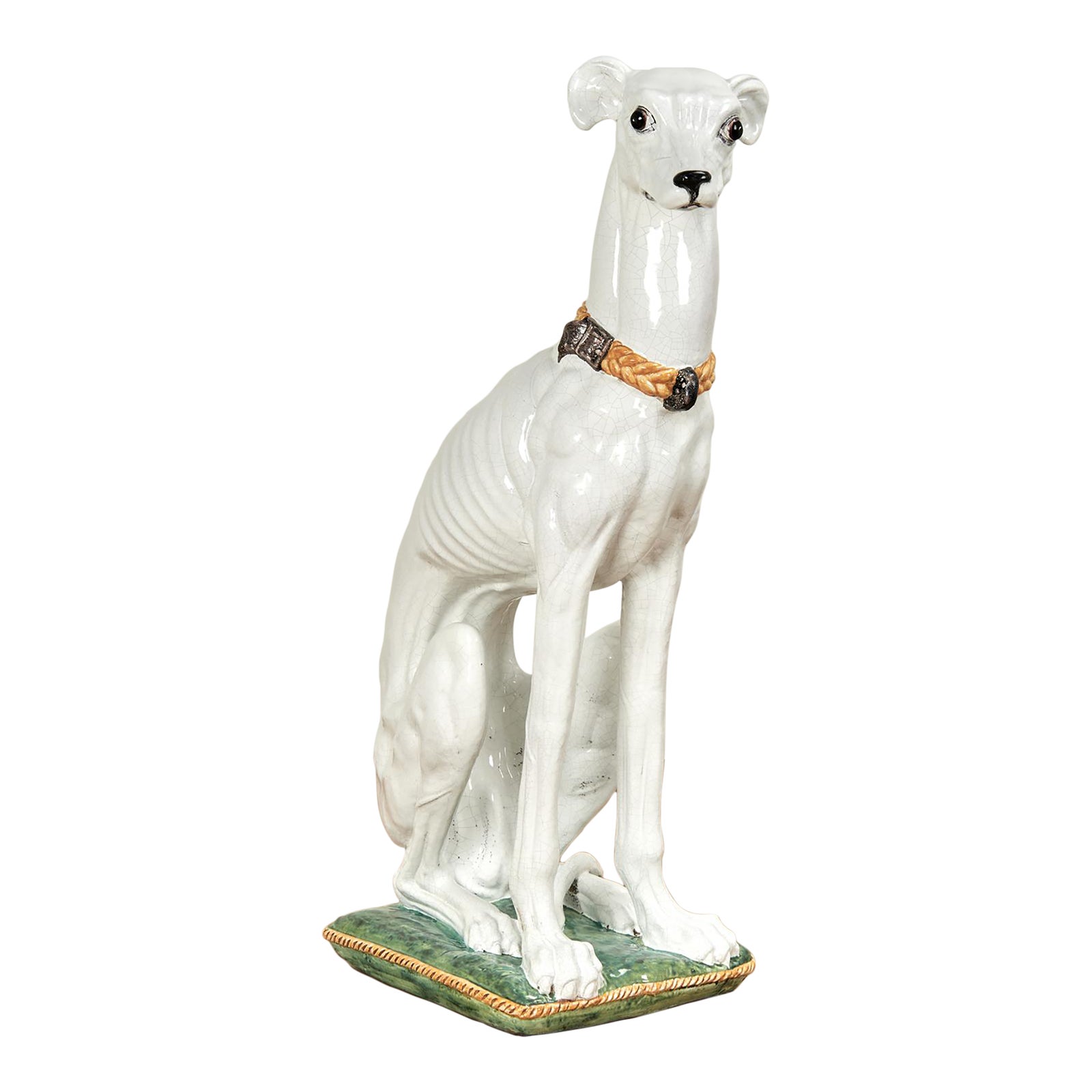 Vintage Italian Glazed Terra Cotta Dog or Greyhound | Chairish