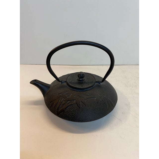 Vintage Japanese Cast Iron Black Color Tea Pot Bamboo Pattern | Chairish