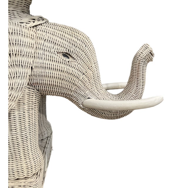 1970s Vintage White Wicker Elephant Tray Table | Chairish