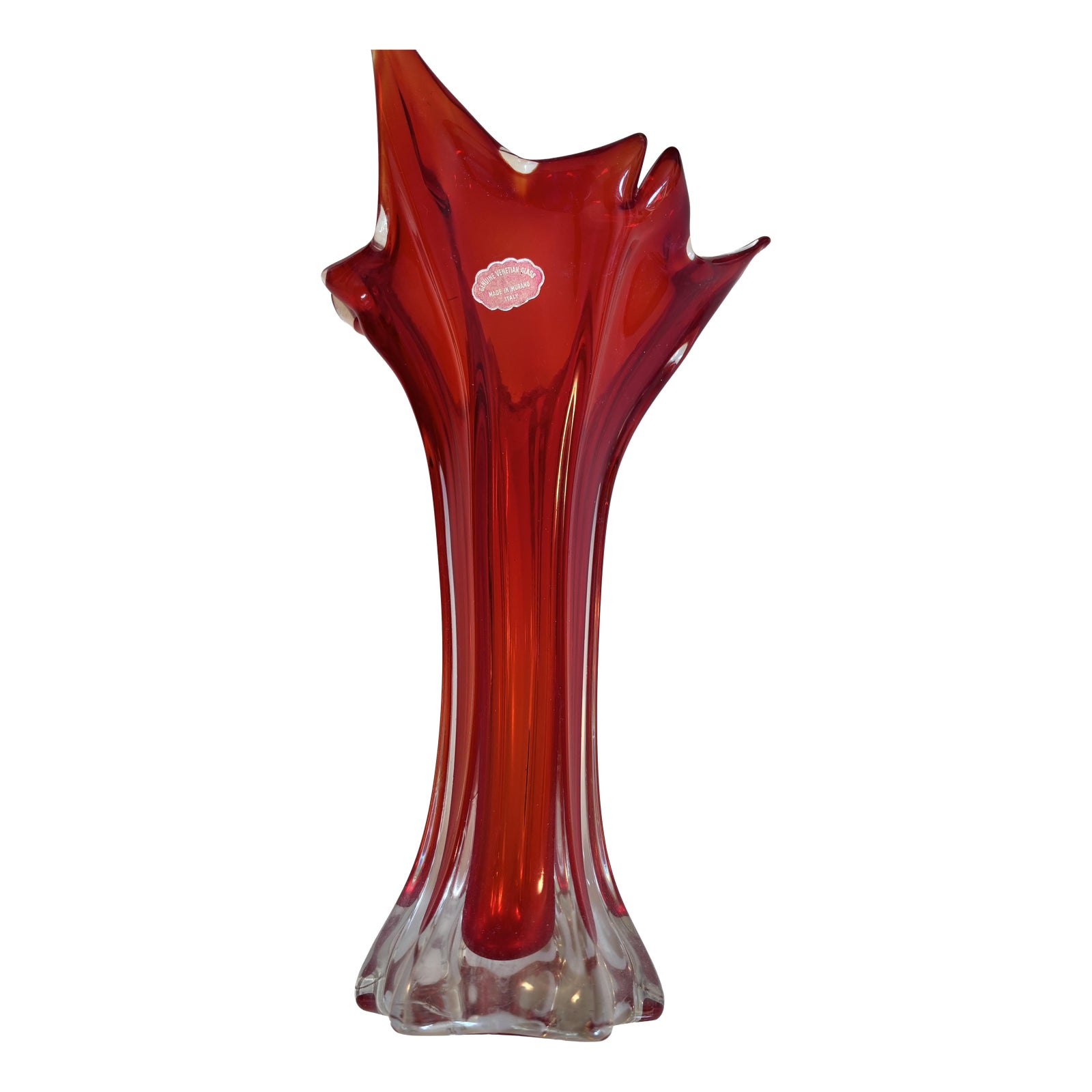 Submerged Blown Red Murano Glass Vase, 1960s | Chairish