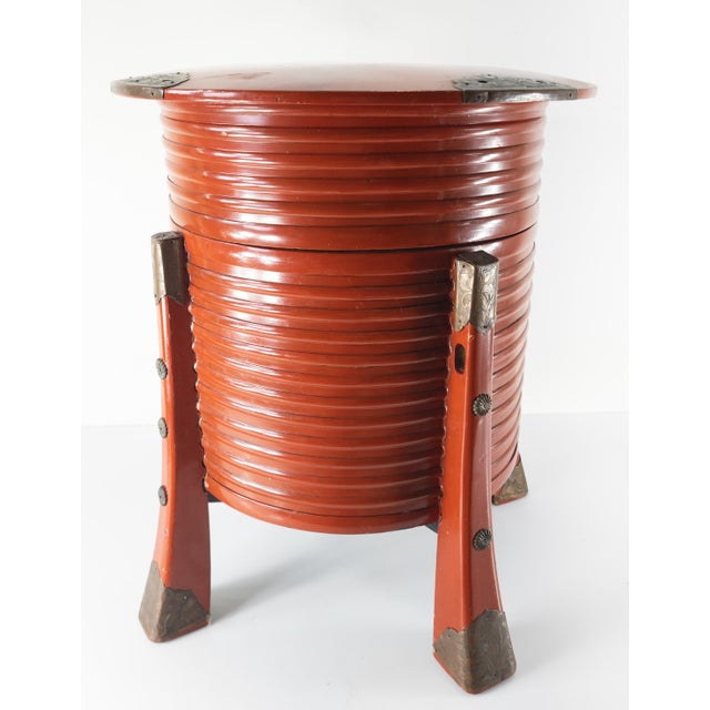 19th Century Japanese Red Lacquered Covered Hokai Bako Food or Gift Box ...