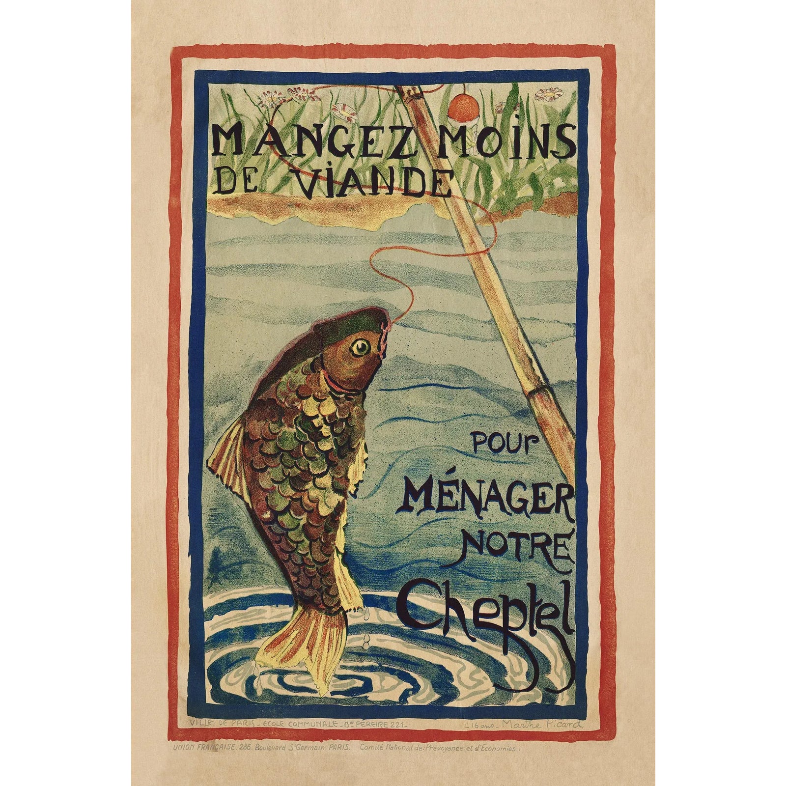 Reproduction French Country Fish Print - 24" X 36" | Chairish