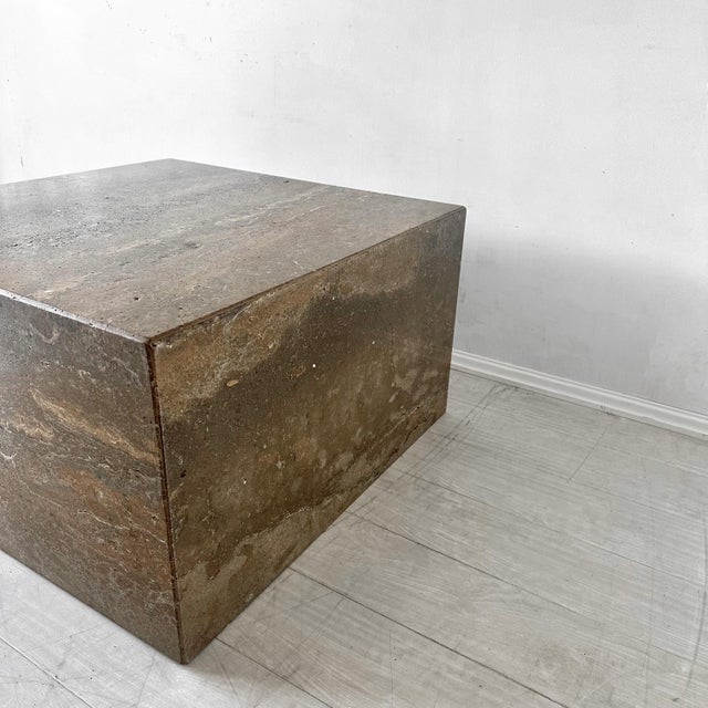 1970s Vintage Italian Walnut Travertine Block Coffee Table | Chairish
