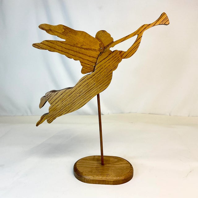 Mid-Century American Folk Art Oak Flat Angel Tabletop Sculpture. | Chairish