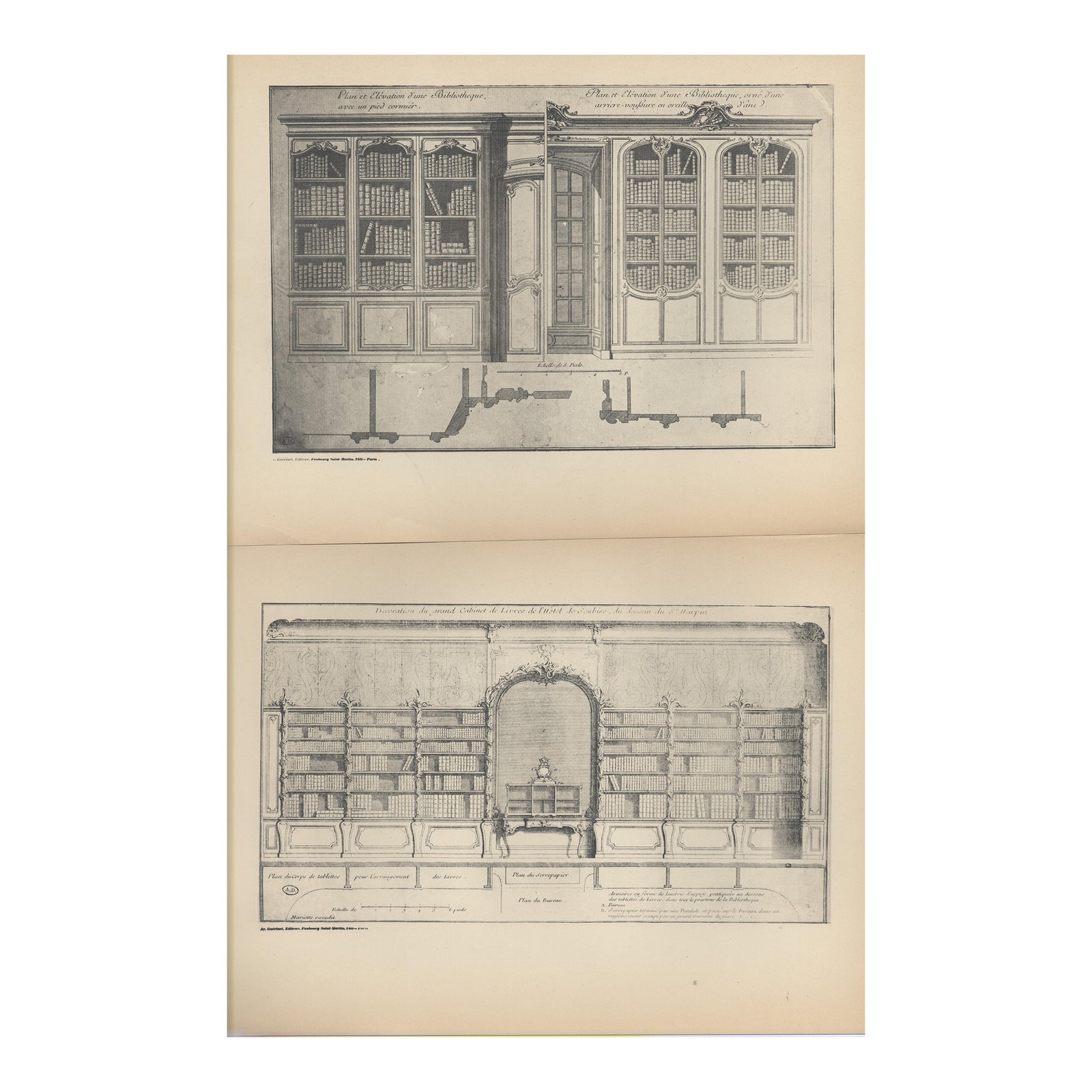 Set of 2- C1900 Antique Interior Design Lithographs for Library, With ...