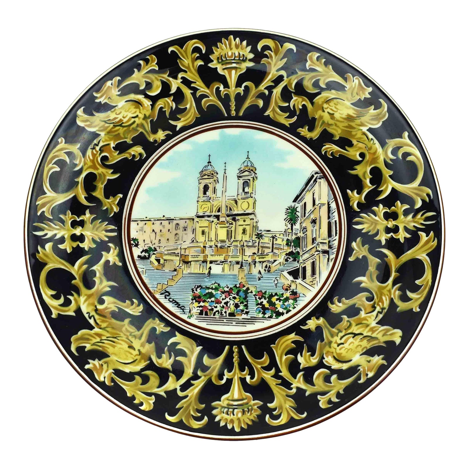 Mid 20th Century Mid Century Modern Rome City Side View With Gold and ...