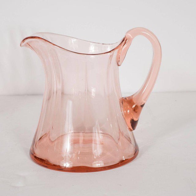 American Art Deco Channeled Rose Colored Pitcher | Chairish