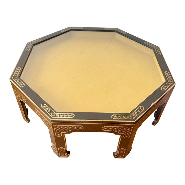 1970s Hand-Painted Hollywood Regency Chinoiserie Octagonal Velvet ...