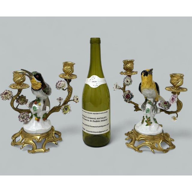 Antique Pair French Ormolu Gilt Porcelain Birds Candlesticks Candelabra ...