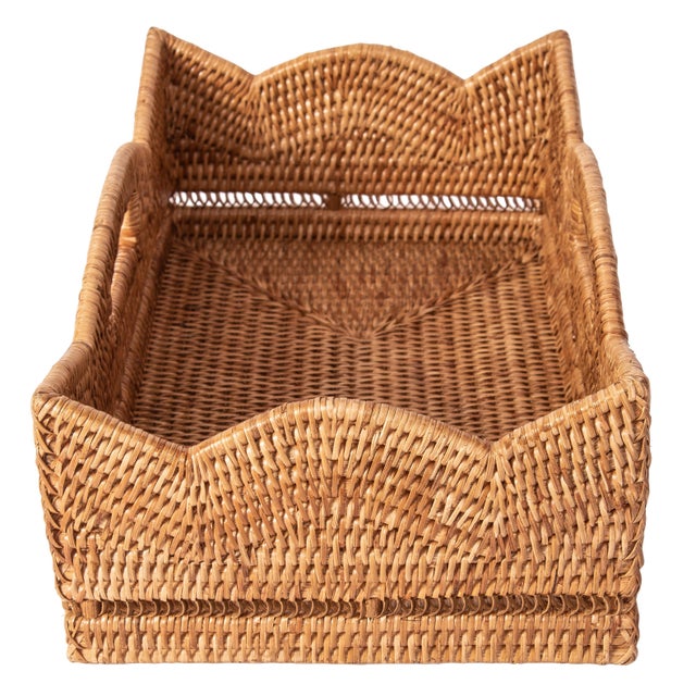Artifacts Rattan Rectangular Scalloped Shelf Basket - Honey Brown ...