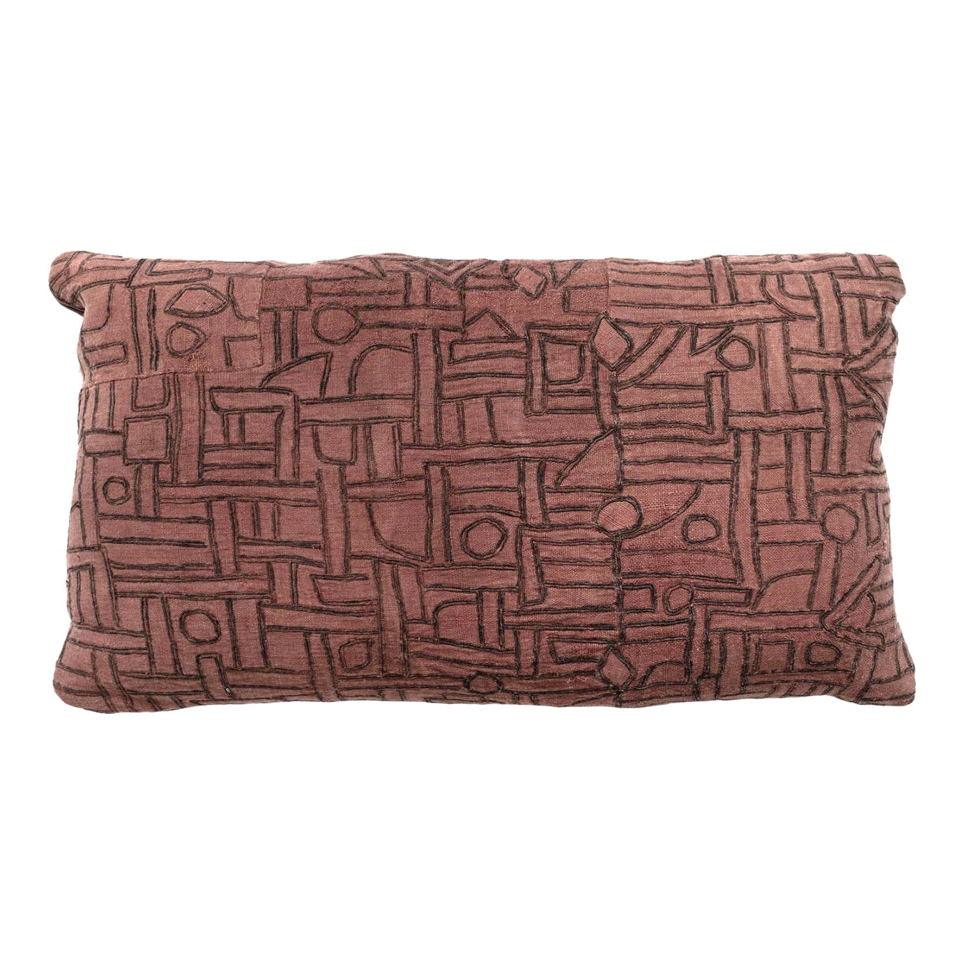 Faded Plum-Color Embroidered Lumbar Cushion | Chairish
