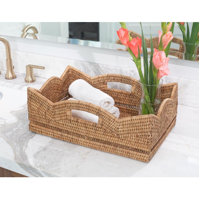 Artifacts Rattan Rectangular Scalloped Shelf Basket - Honey Brown ...