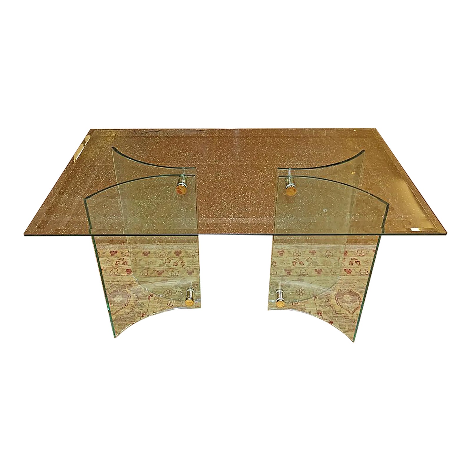 1970s Glass & Brass Mid Century Kitchen Table Attributed to Pace ...