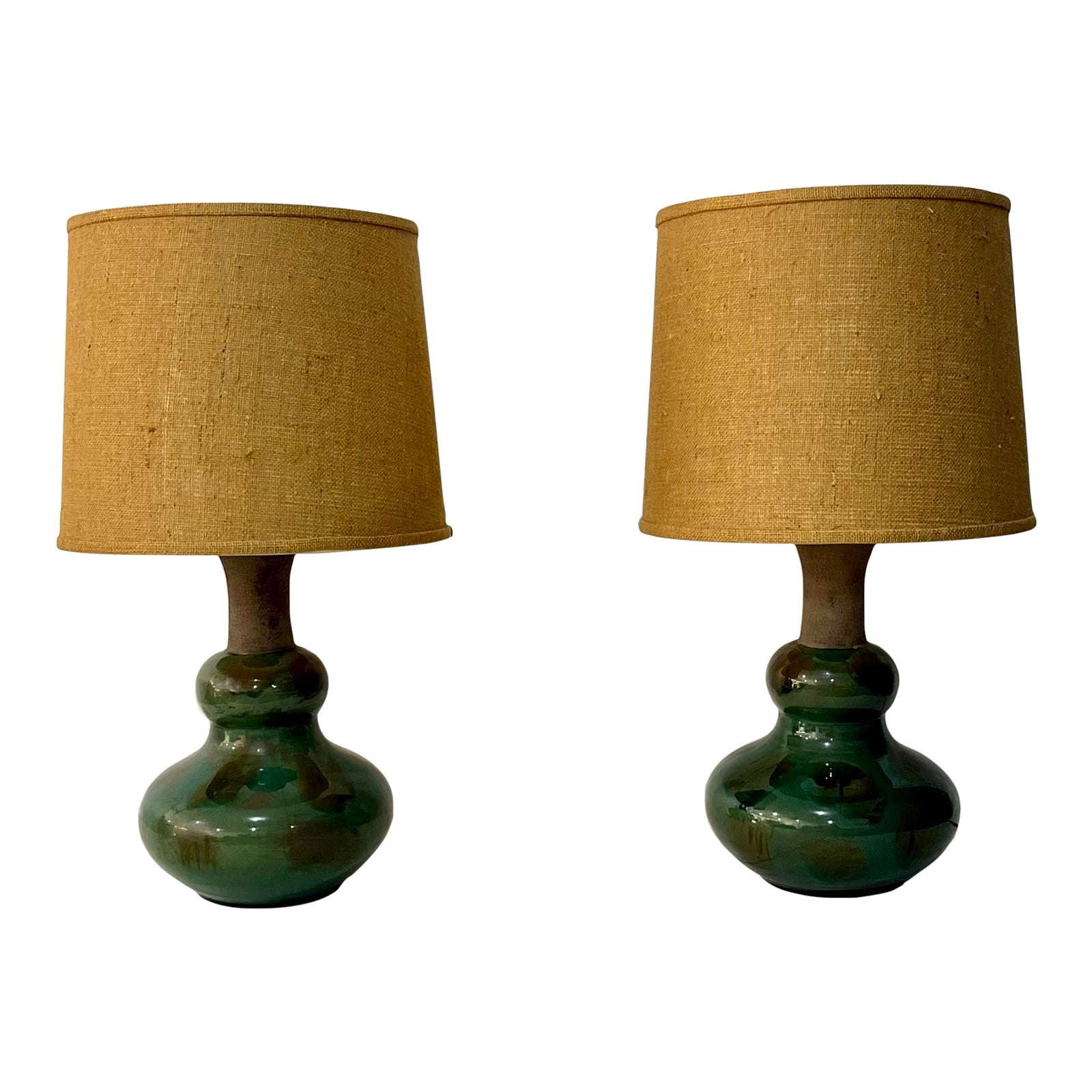 Vintage Shaded Ceramic Table Lamps Green Double Gourd Shape a Pair ...