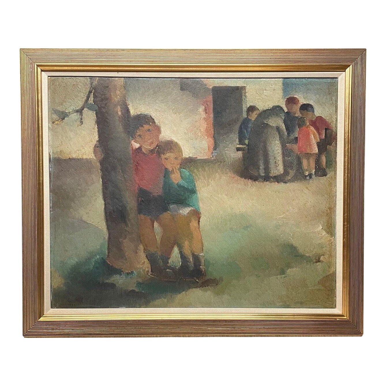 Original 1933 Gino Conti 'children at a Park' Wpa Social Realist Oil ...