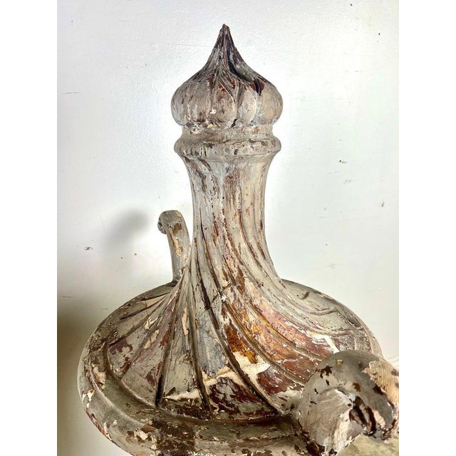 Pair of 19th C. Italian Carved Painted Finials | Chairish