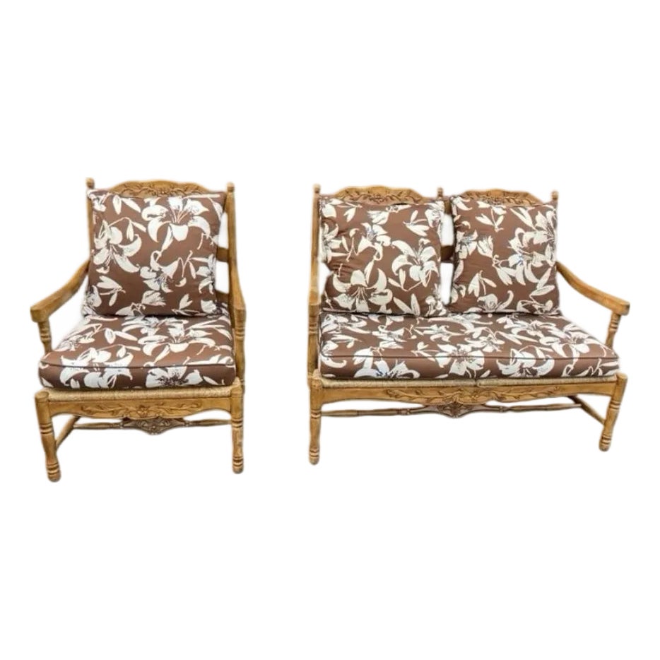 Mid 20th Century Catherine Bench & Matching Chair – Walnut/Jute With ...