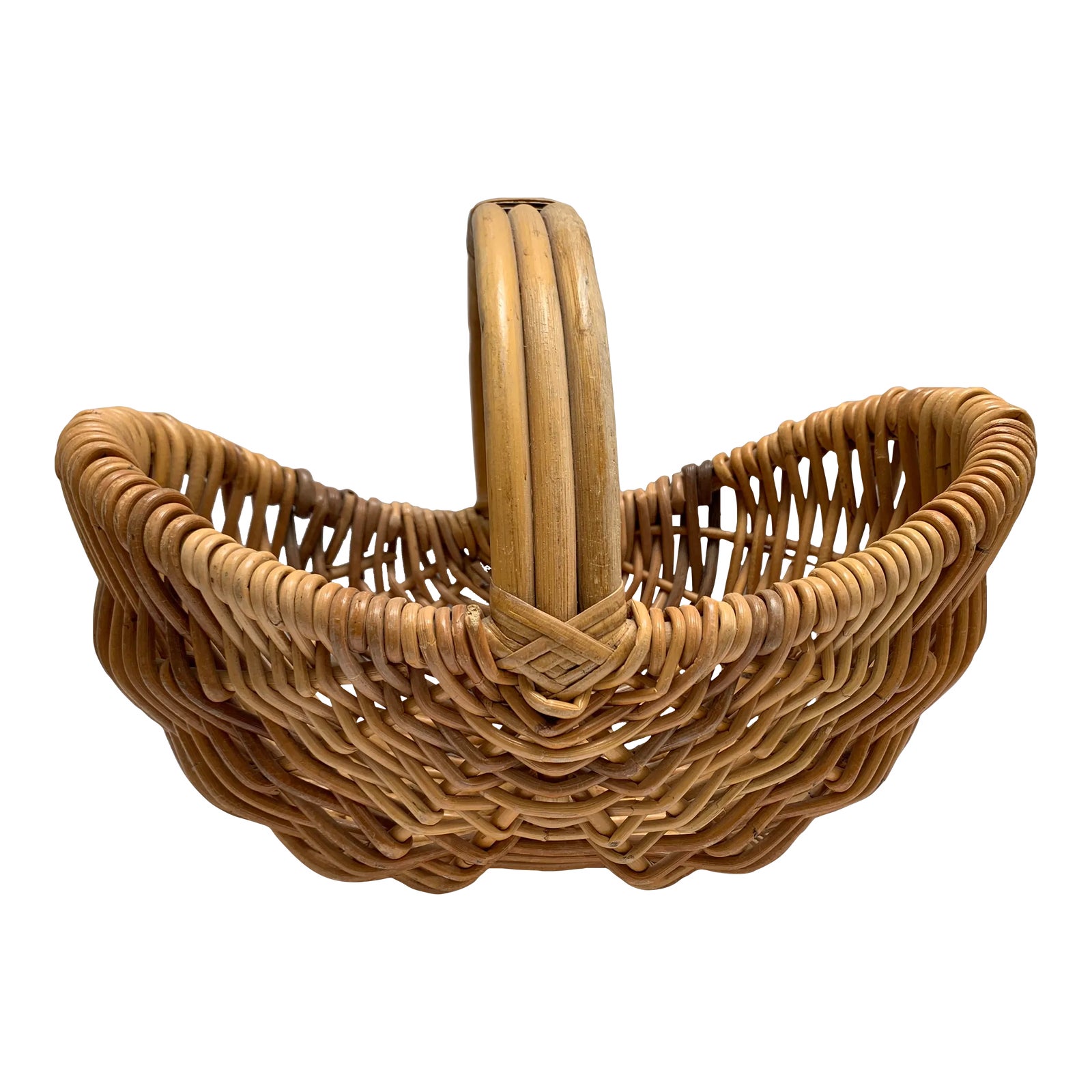 Vintage Rustic Curvy Wood Decor Basket | Chairish