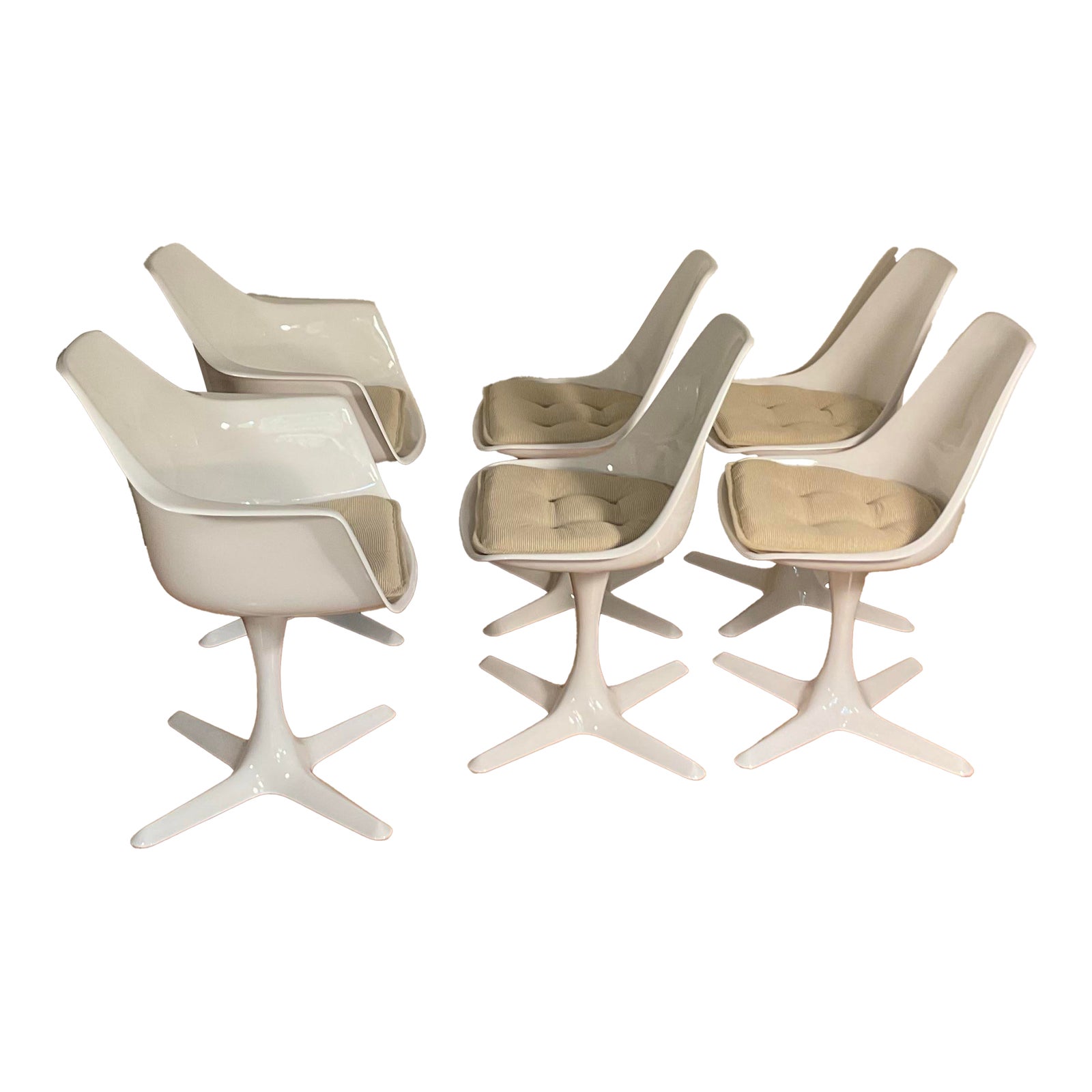 Six 1960s White Maurice Burke Swivel Fiberglass Tulip Dining Chairs ...