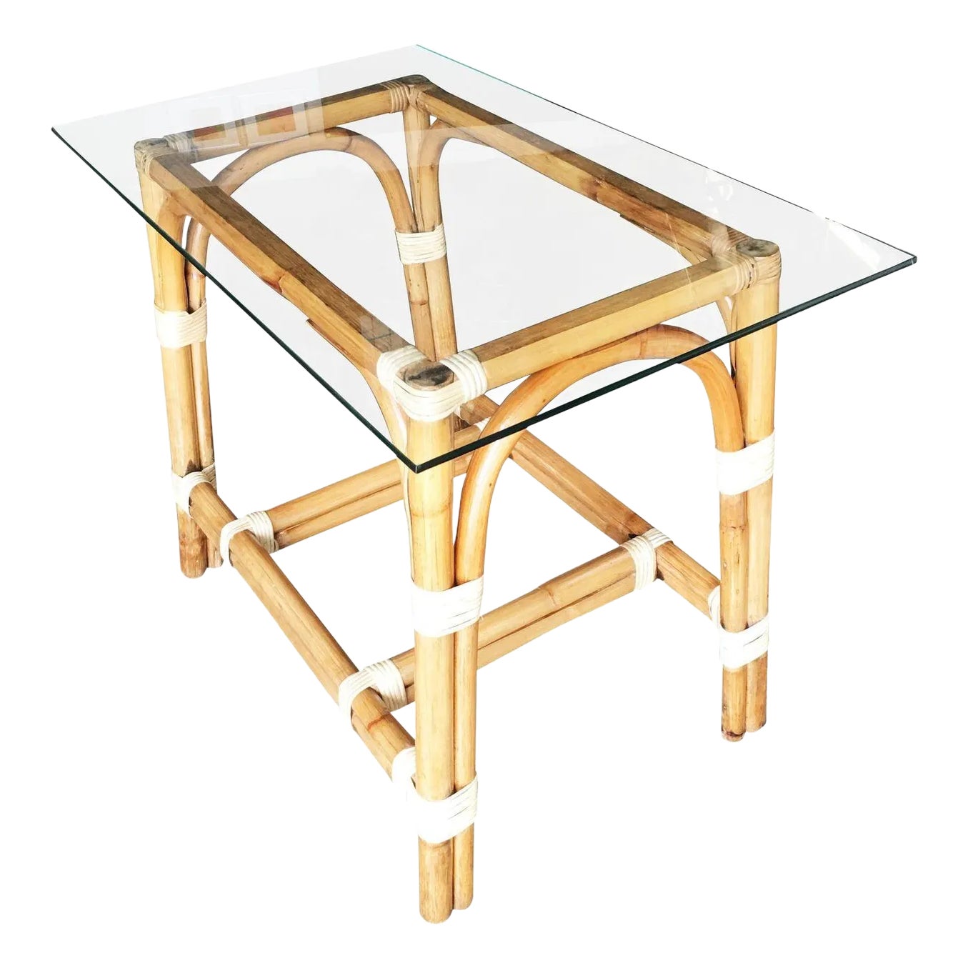 1950s Restored "Swoop Arch" Rattan Side Table With Glass Top | Chairish